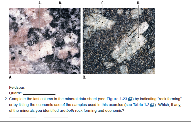 Solved A.B.Feldspar:Quartz: .Complete the last column in the | Chegg.com