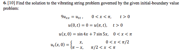 Solved 6. [10] Find the solution to the vibrating string | Chegg.com