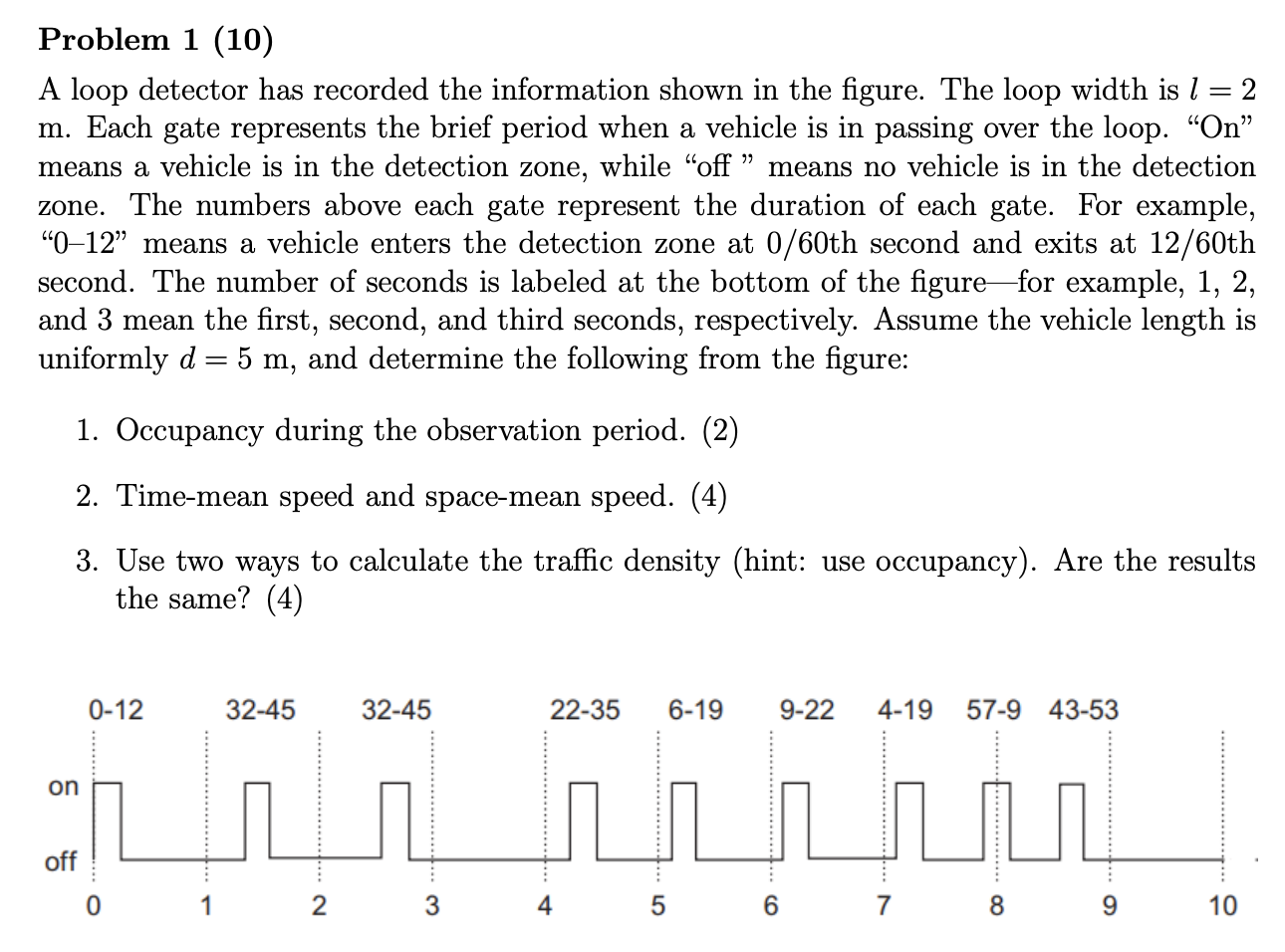 Problem 1 (10) A loop detector has recorded the | Chegg.com