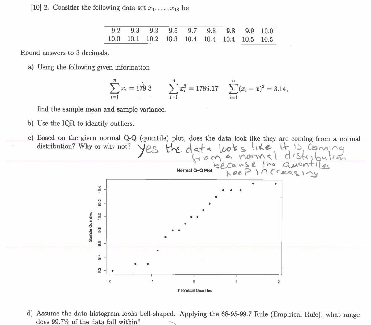 Solved [10] 2. Consider the following data set x1,…,x18 be | Chegg.com