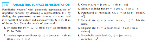 Solved 1-8 PARAMETRIC SURFACE REPRESENTATION 3. Cone | Chegg.com