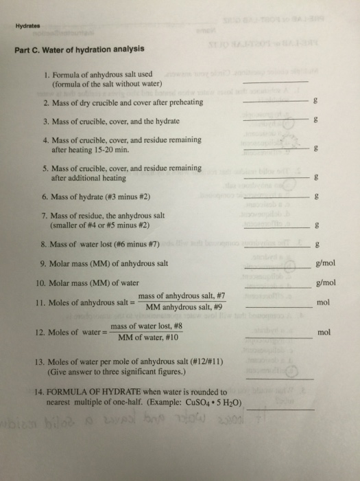 Formula of anhydrous salt used (formula of the salt | Chegg.com