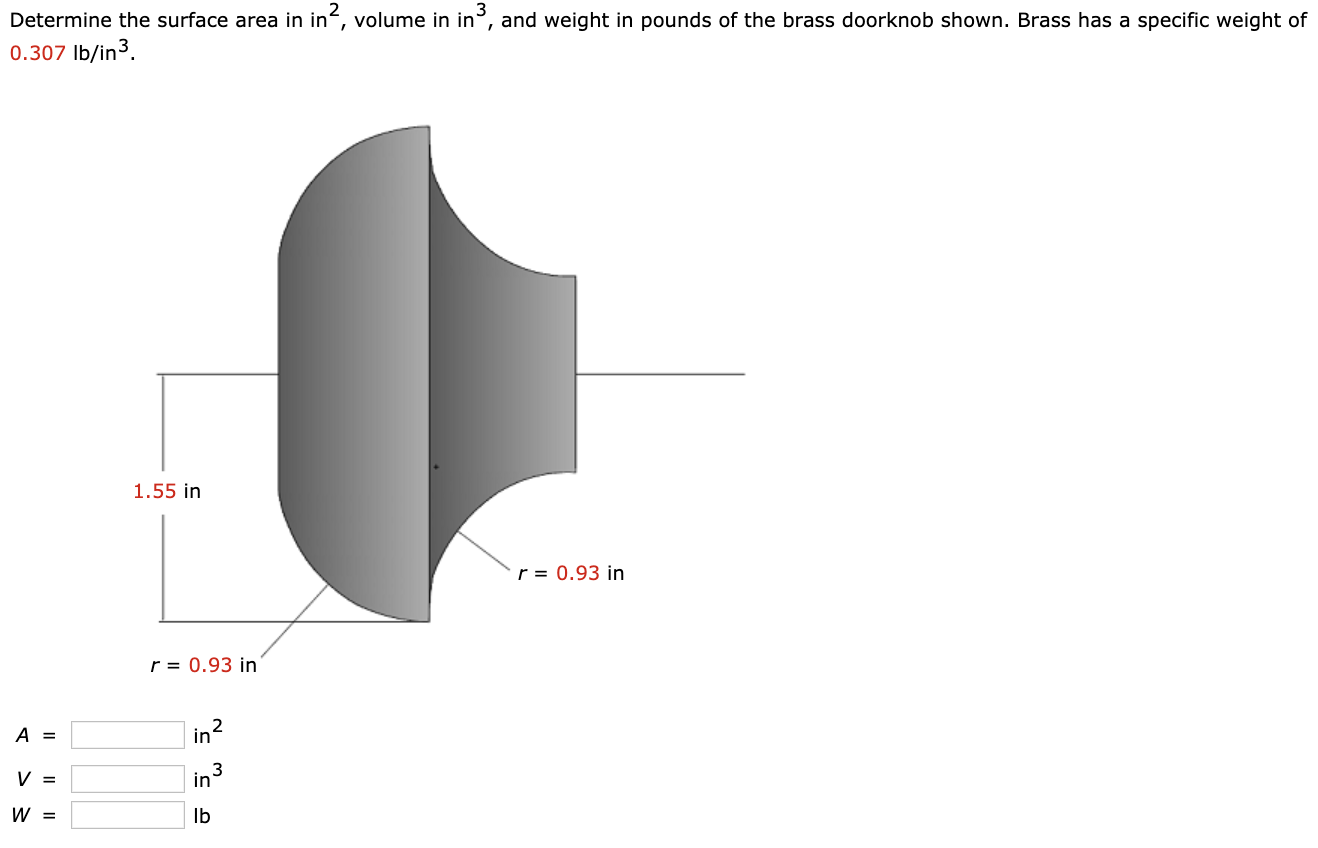 Solved volume in in, and weight in pounds of the brass | Chegg.com