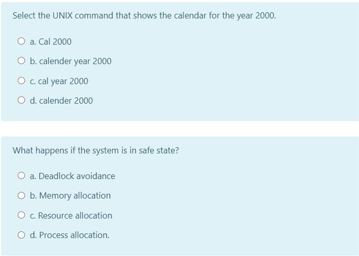 Solved Select the UNIX command that shows the calendar for | Chegg.com