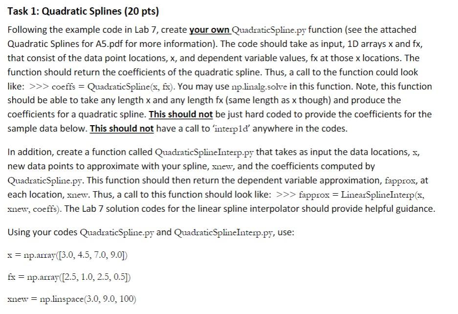 Solved Task 1: Quadratic Splines (20 pts) Following the | Chegg.com