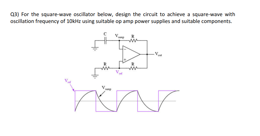 Solved Q3) For the square-wave oscillator below, design the | Chegg.com
