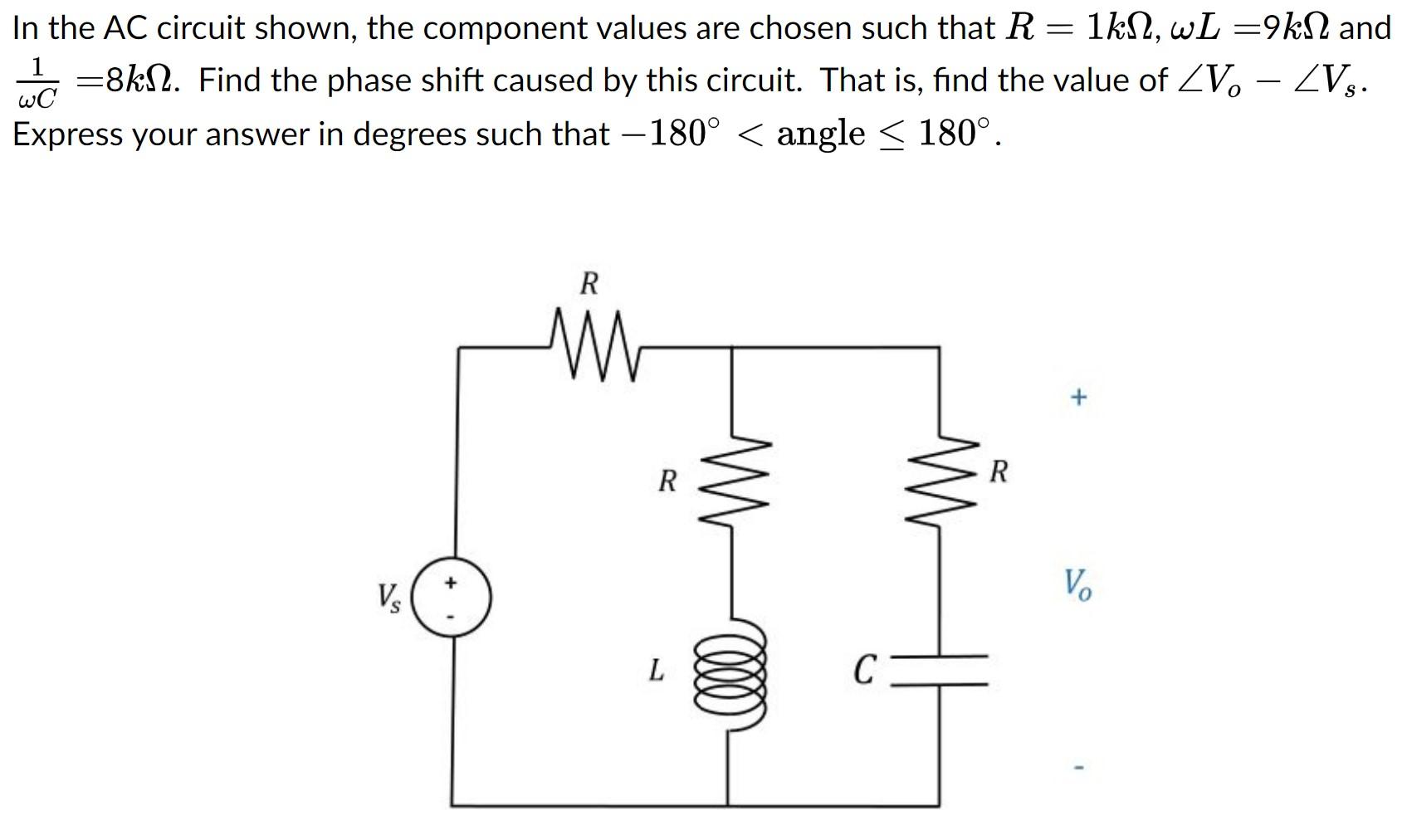 Solved In the AC circuit shown, the component values are | Chegg.com
