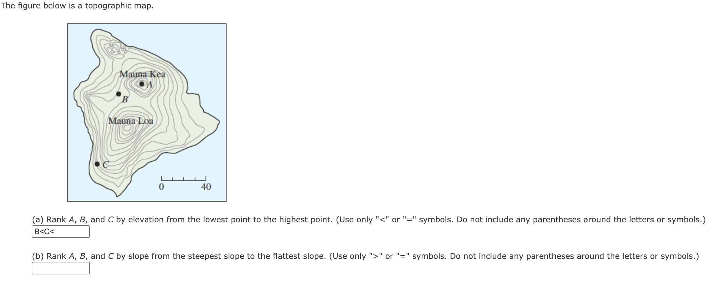Solved The figure below is a topographic map. (a) Rank A, B, | Chegg.com