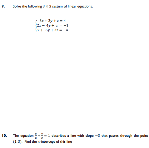 Solved 9. Solve the following 3 x 3 system of linear | Chegg.com