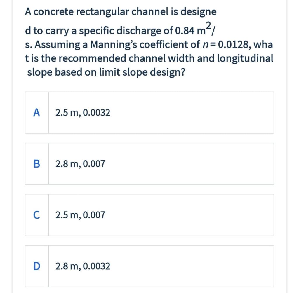 Solved A concrete rectangular channel is designe d to carry | Chegg.com