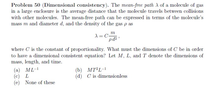 Solved Problem 50 (Dimensional consistency). The mean-free | Chegg.com