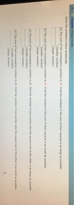 Solved points 4 4 001 (a) The sum of two nonnegative numbers | Chegg.com