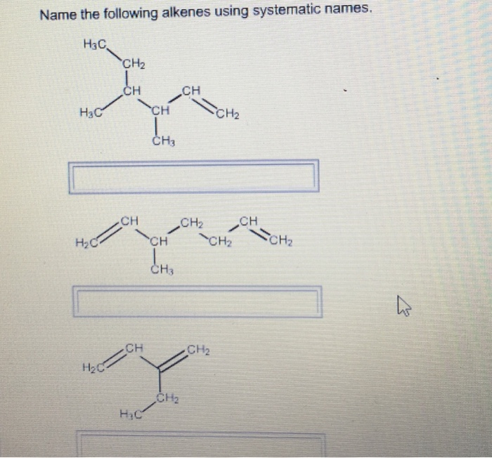 Solved Name the following alkenes using systematic names. | Chegg.com