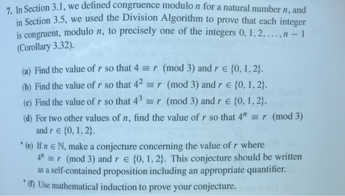 Solved defined congruence modulo n for a natural number n, | Chegg.com