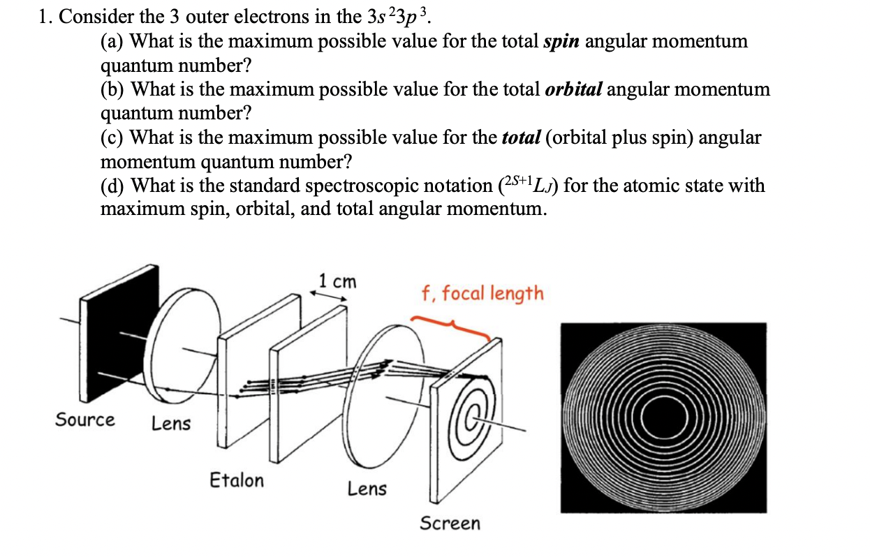 Solved 1. Consider the 3 outer electrons in the 3s23p3. (a) | Chegg.com