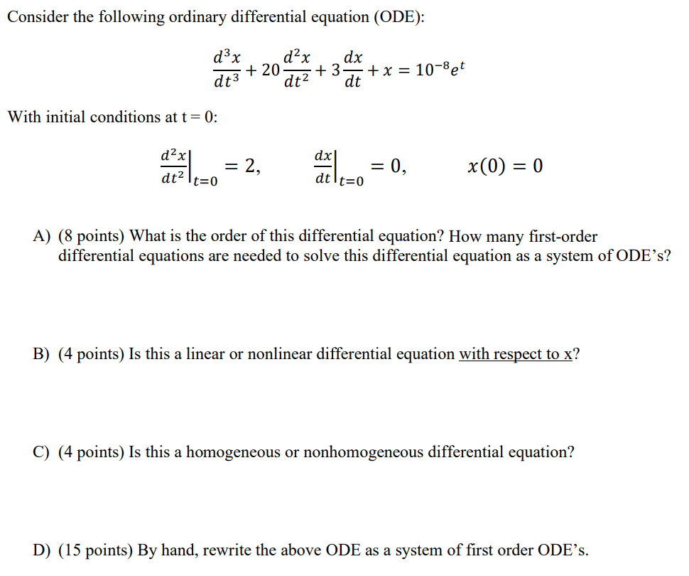 Solved Consider the following ordinary differential equation | Chegg.com