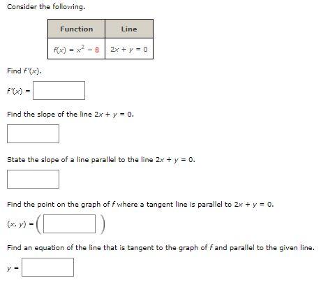 Solved Consider the following. Function Line f(x) = x2 − 8 | Chegg.com