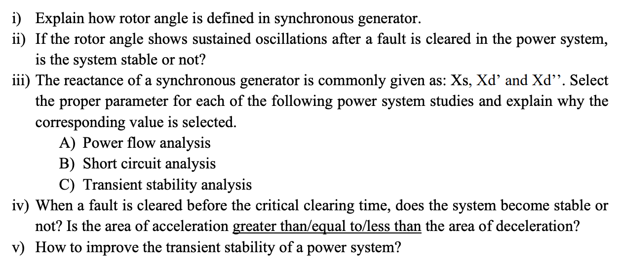 Solved i) Explain how rotor angle is defined in synchronous | Chegg.com