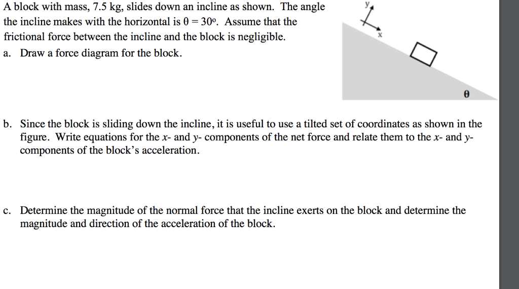 Solved A block with mass, 7.5 kg, slides down an incline as | Chegg.com