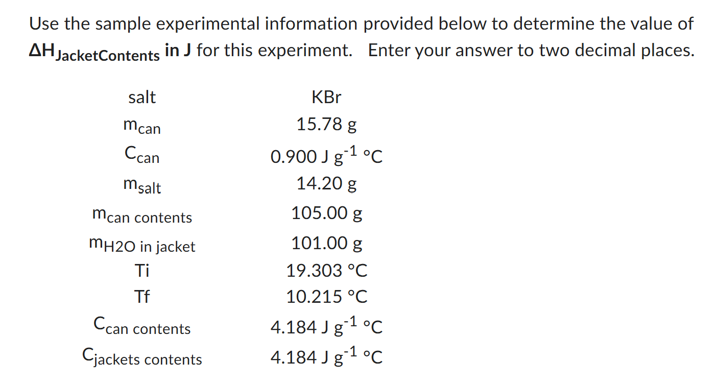 Solved by an EXPERT Use the sample experimental information provided | Chegg.com