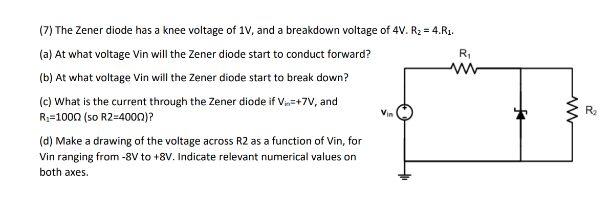 Solved (7) The Zener diode has a knee voltage of \\( 1 | Chegg.com