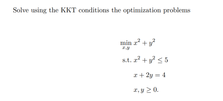 Solved Solve Using The Kkt Conditions The Optimization