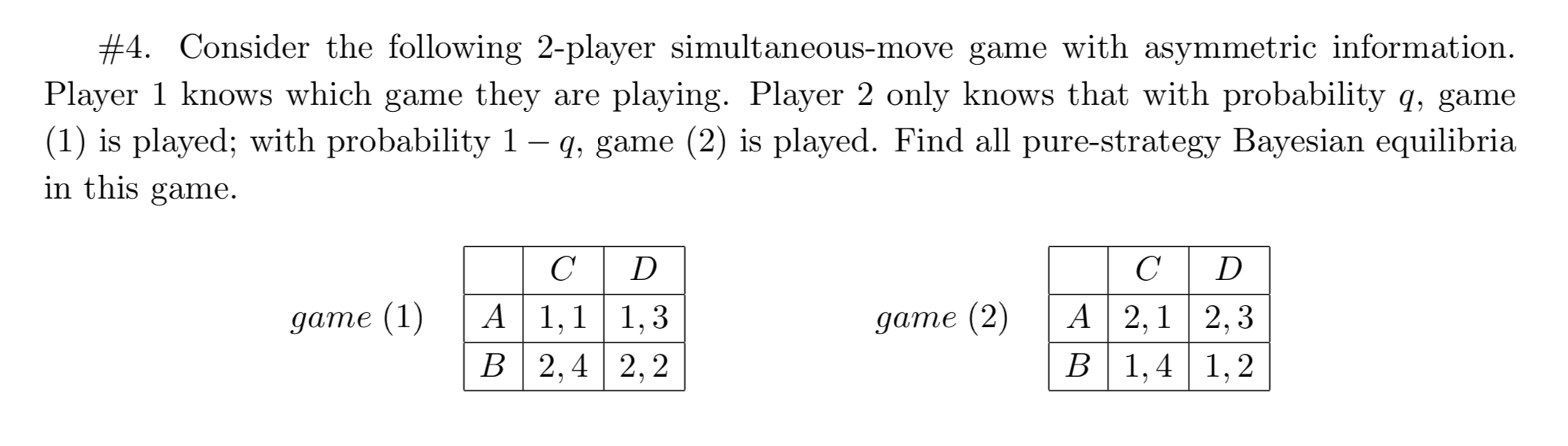 #4. Consider the following 2-player simultaneous-move | Chegg.com