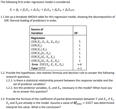 The following first order regression model is | Chegg.com