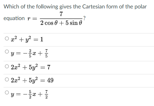 Solved Which Of The Following Is The Derivative Dy For The