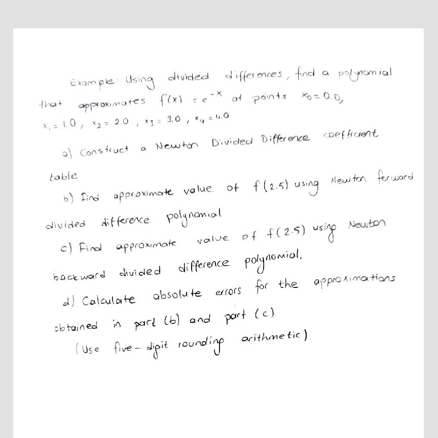 Solved Example Using divided differences, find a polynomial | Chegg.com