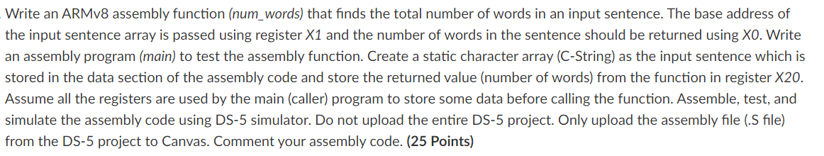 Solved Write An Armv8 Assembly Function Numwords That 