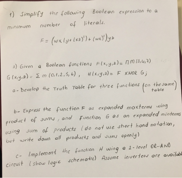 Solved R Simplify Minimum Number Of Literals The Following 