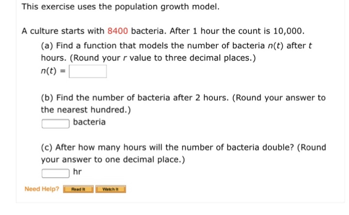 Solved This exercise uses the population growth model A | Chegg.com