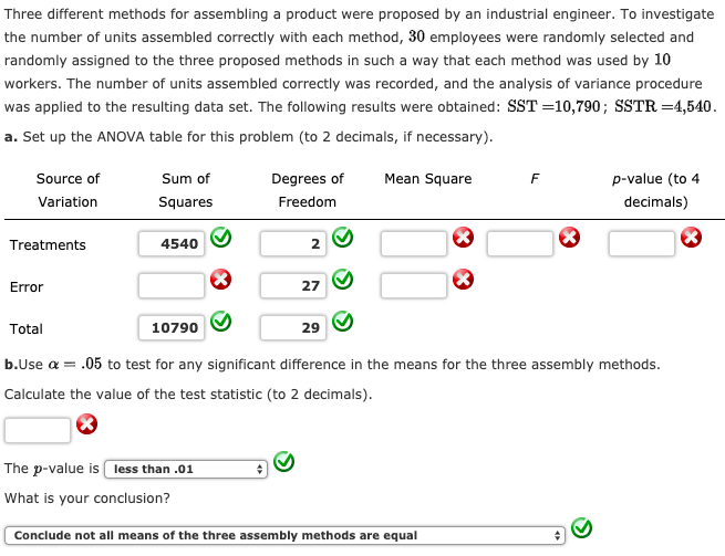 Solved Three different methods for assembling a product were | Chegg.com