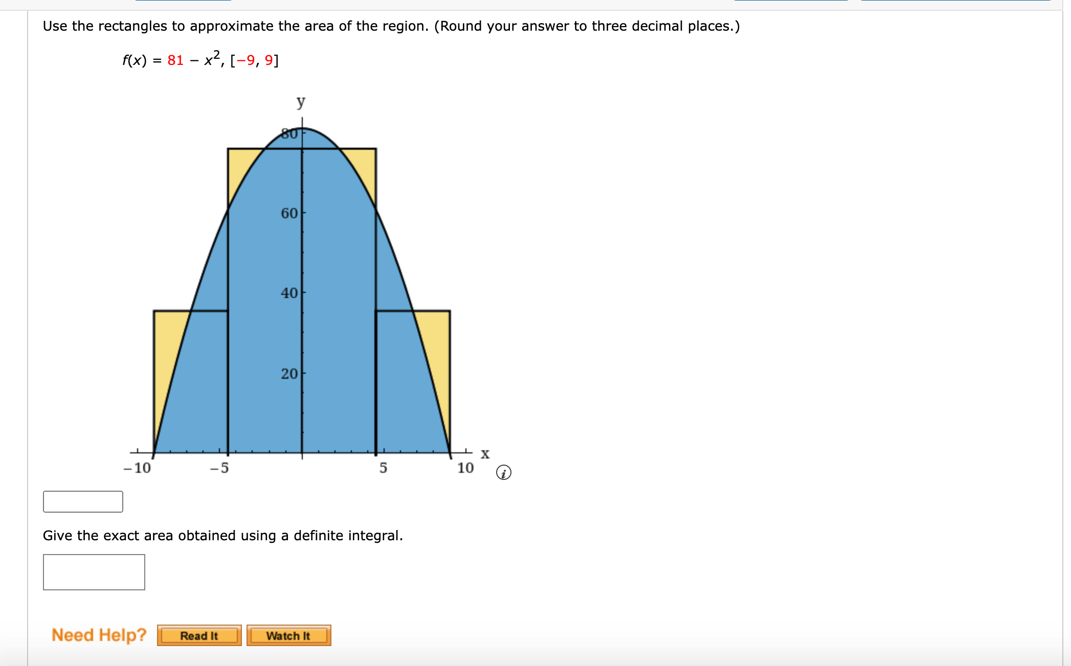 Solved Use the rectangles to approximate the area of the | Chegg.com