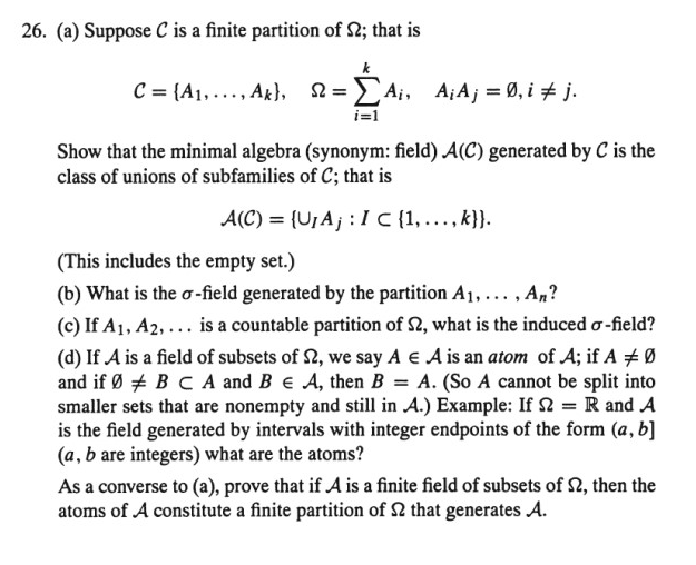 Solved 26. (a) Suppose C is a finite partition of Ω; that is | Chegg.com
