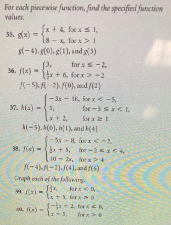Solved 18 - For each piecewise function, find the specified | Chegg.com