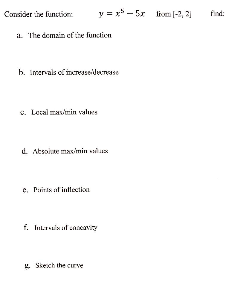 Solved Consider the function: y=x5−5x from [−2,2] find: a. | Chegg.com