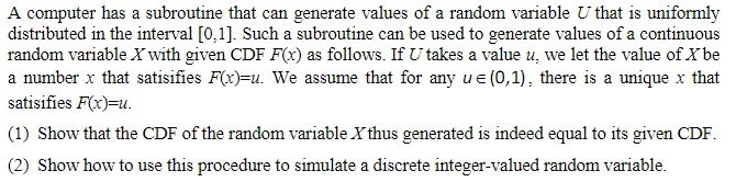 Solved A computer has a subroutine that can generate values | Chegg.com
