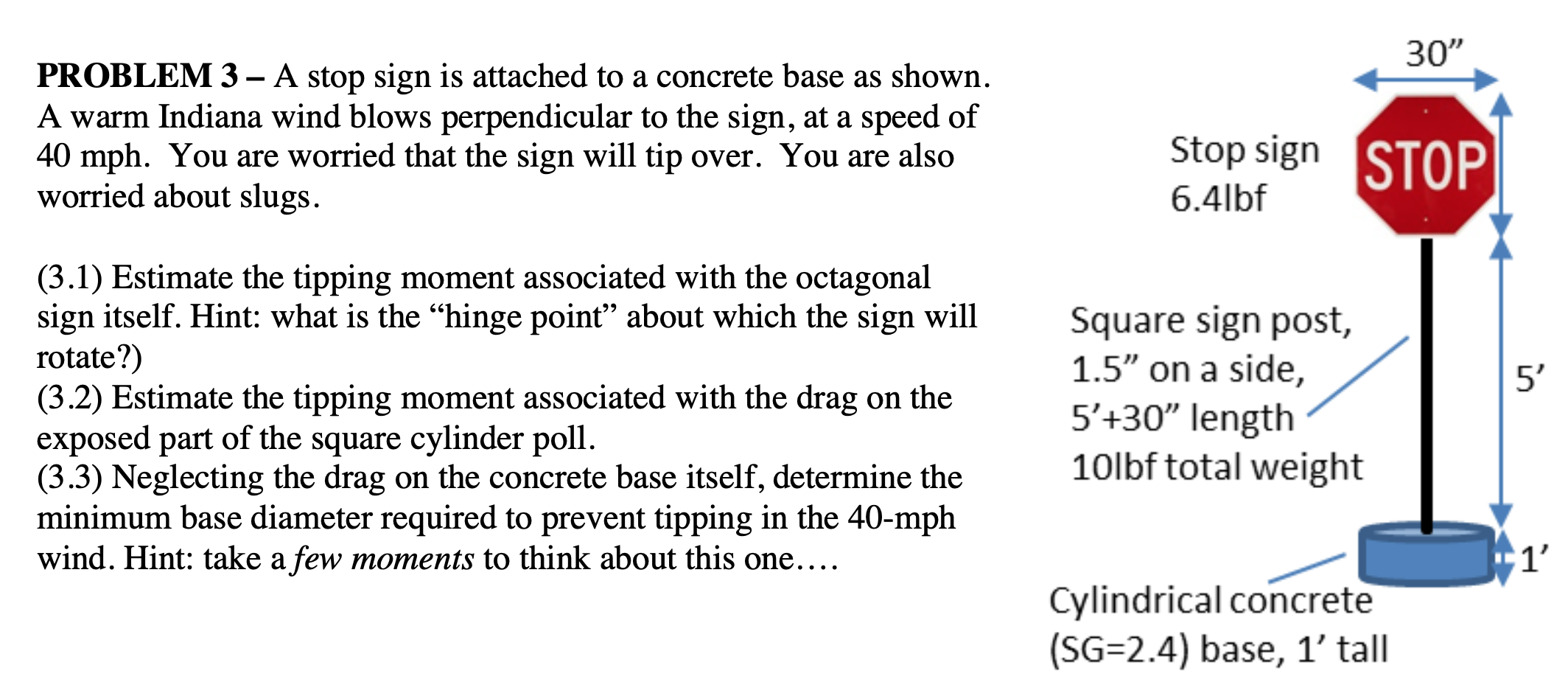 Solved 30" > PROBLEM 3- A stop sign is attached to a | Chegg.com