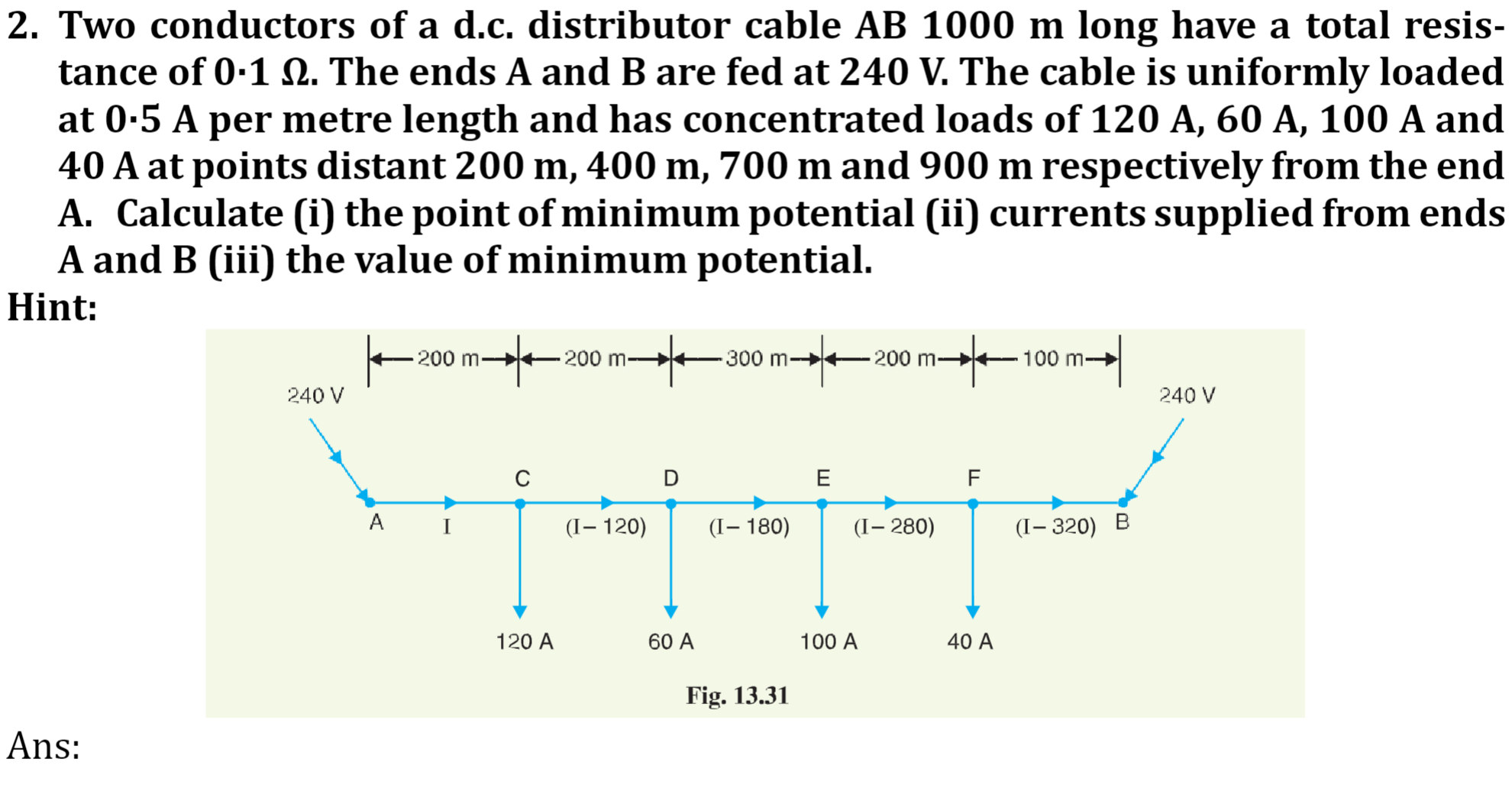 Solved 2. Two conductors of a d.c. distributor cable AB1000 | Chegg.com