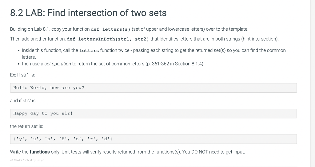 Solved Building on Lab 8.1, copy your function def letters | Chegg.com