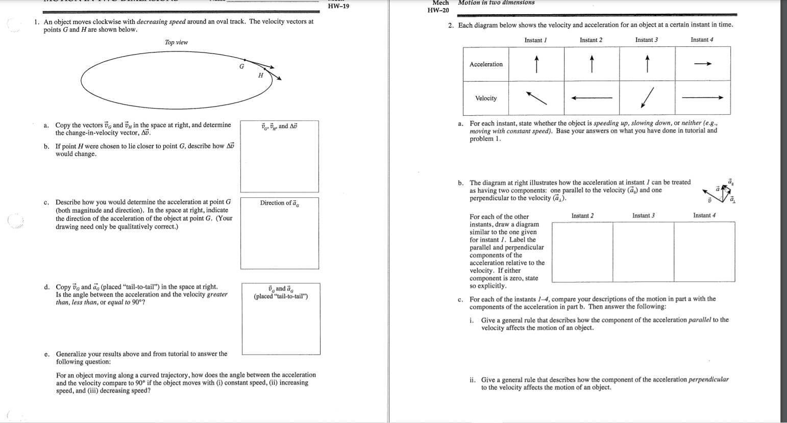 Solved HW-19 Motion in two dimensions Mech HW-20 1. An | Chegg.com
