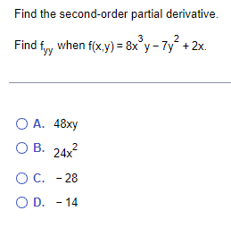 Solved Find the second-order partial derivative. Find fyy | Chegg.com