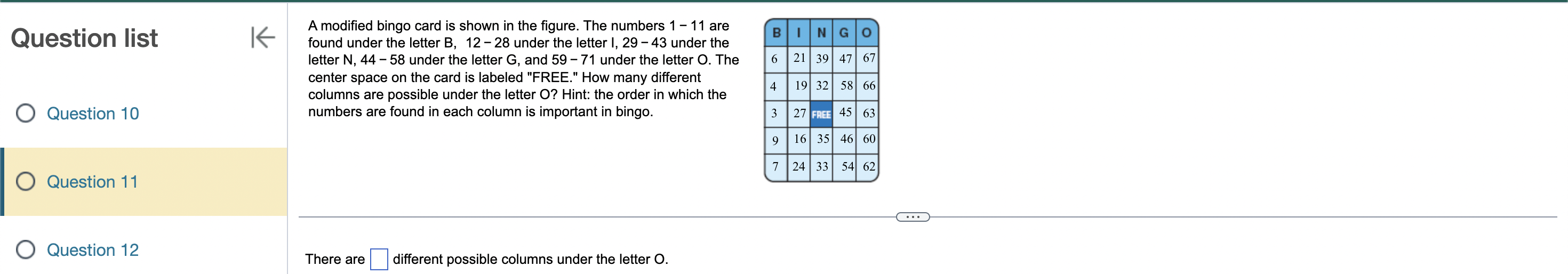 Solved Question list 14 A modified bingo card is shown in | Chegg.com