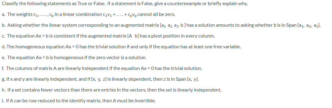Solved Classify the following statements as True or False. | Chegg.com