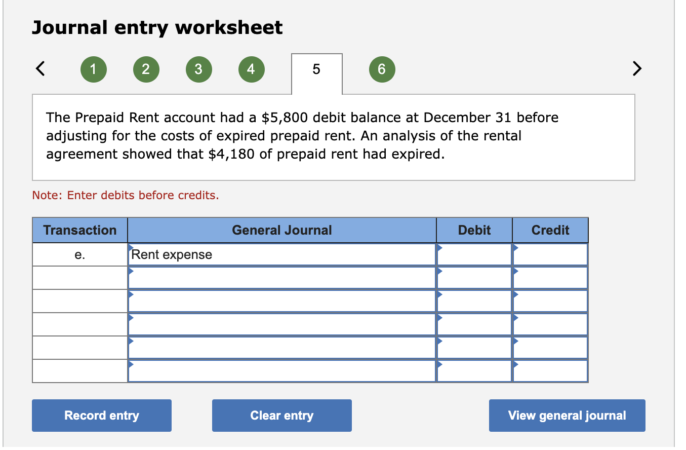 Solved Journal entry worksheet (2) The Prepaid Rent account | Chegg.com