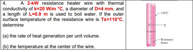 Solved 4. A 2-kW resistance heater wire with thermal | Chegg.com
