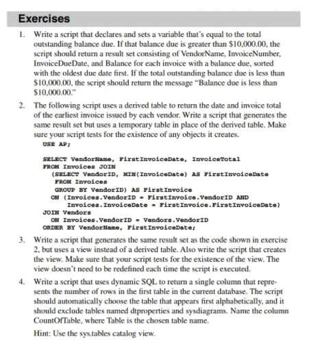 Solved FROM Invoices JOIN Exercises 1. Write a script that | Chegg.com