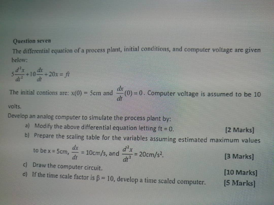 Solved Question seven The differential equation of a process | Chegg.com